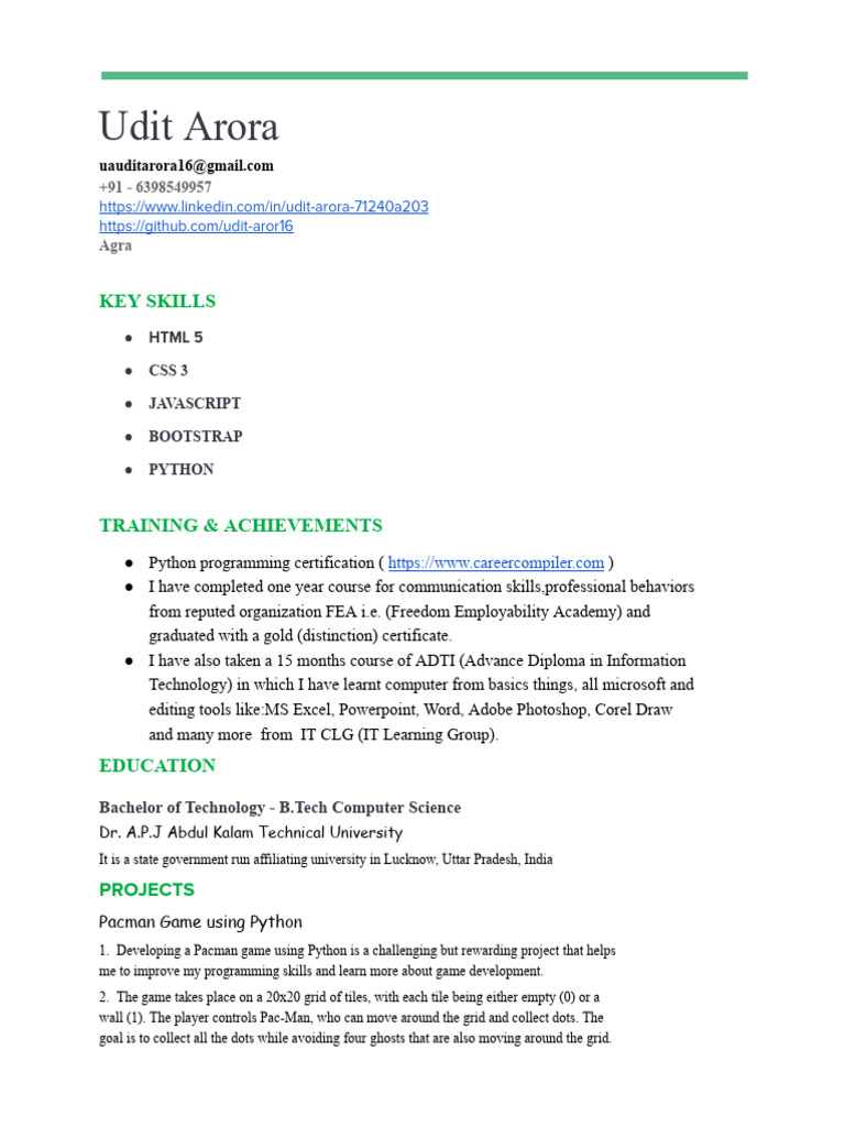 Resume Udit | PDF