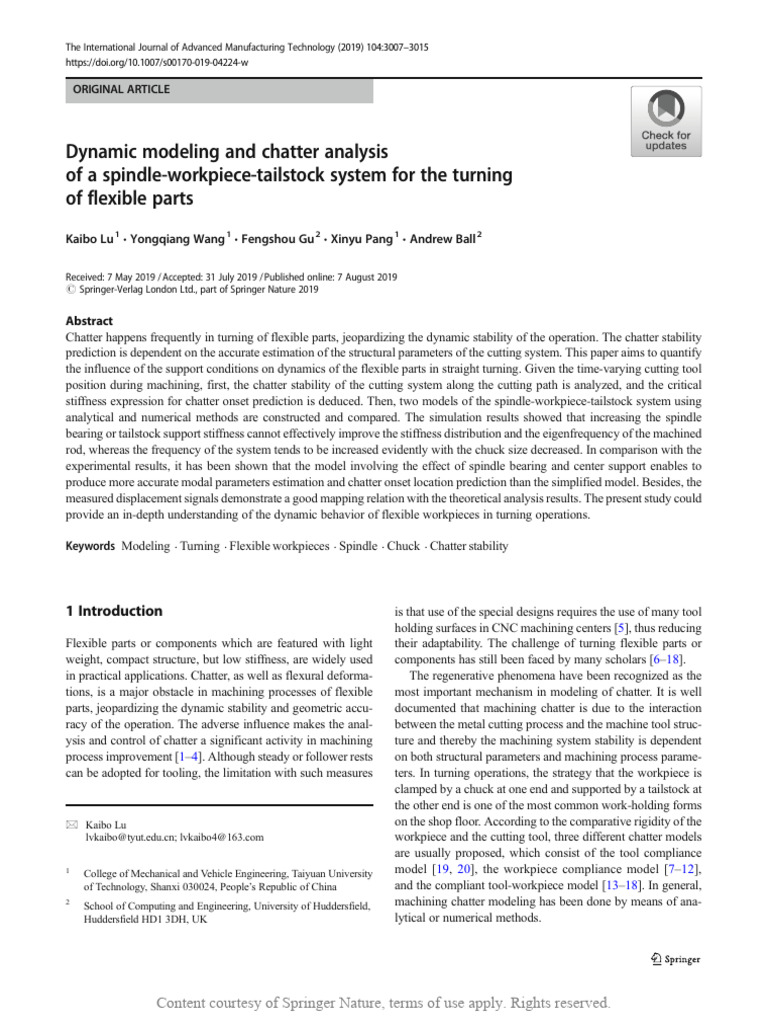 Dynamic Modeling and Chatter Analysis of A Spindle | PDF | Machining | Beam (Structure)
