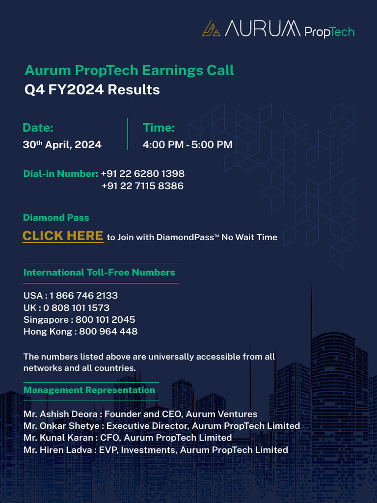 Aurum PropTech Limited Earnings Call Invite and Investor Presentation ...