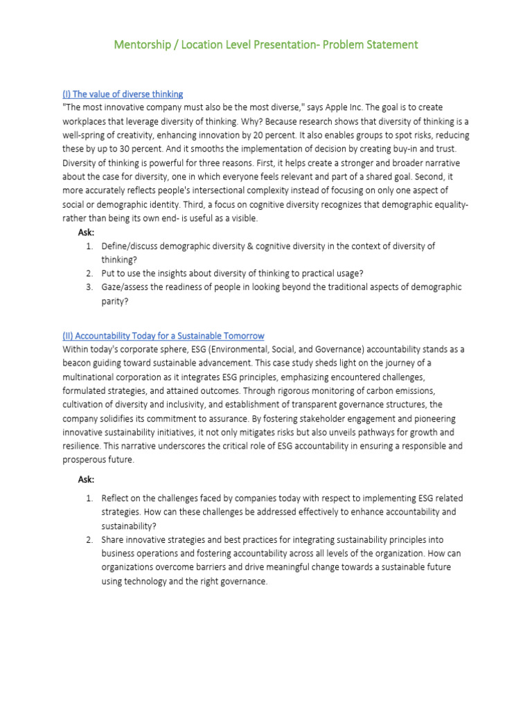 Graduate School Maverick S8 - Mentorship Problem Statements | PDF | Sustainability | Governance