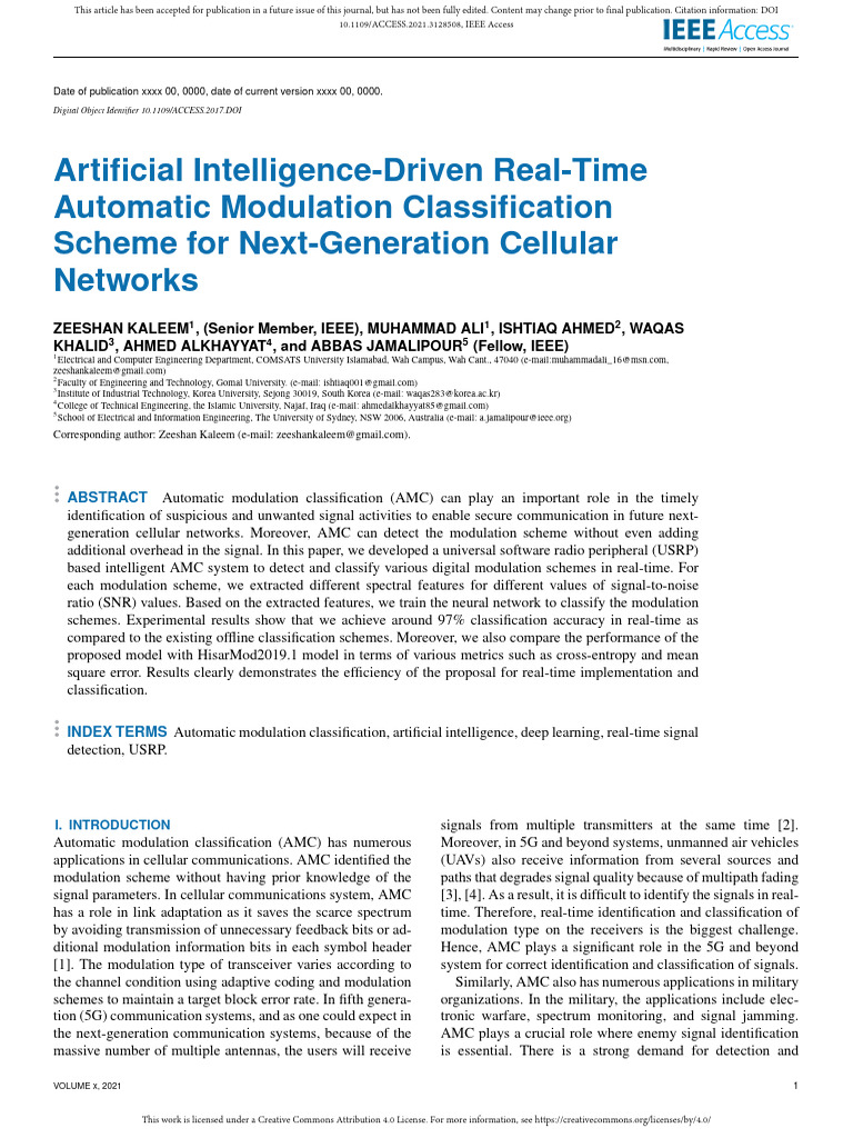 Artificial Intelligence-Driven Real-Time Automatic | PDF | Modulation | Signal To Noise Ratio