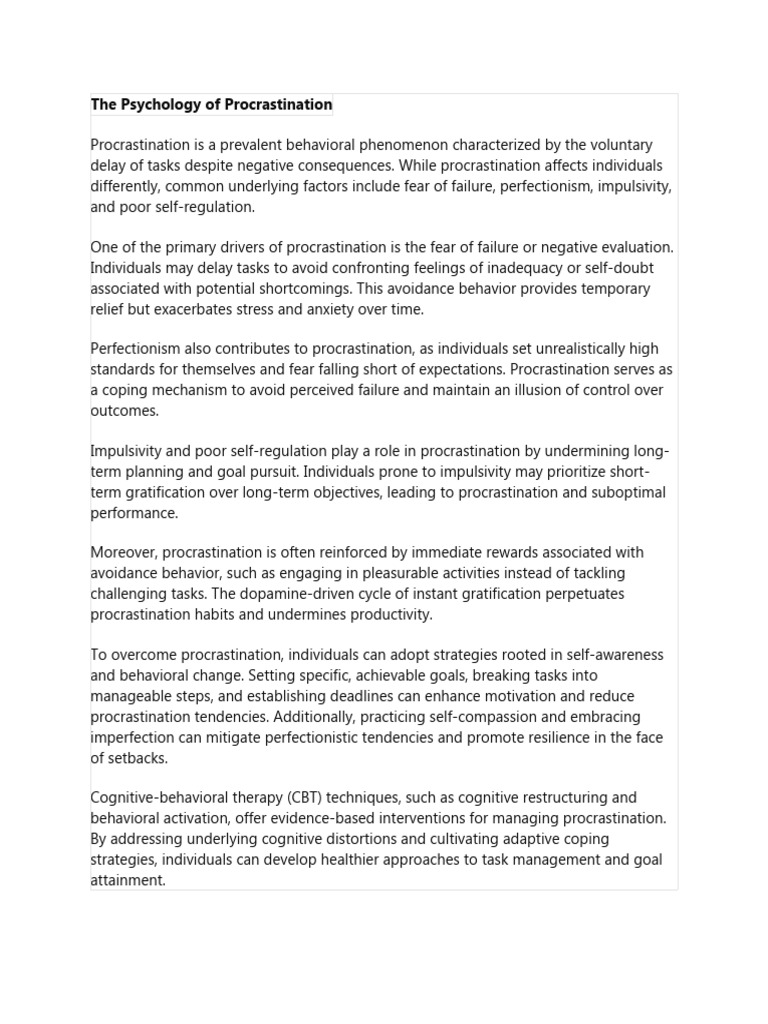 The Psychology of Procrastination | PDF | Professional Skills | Procrastination