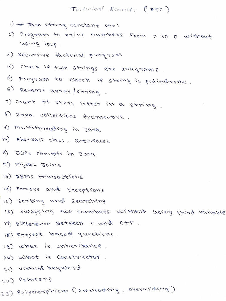 PTC Technical Round Questions | PDF | Computer Programming | Software ...