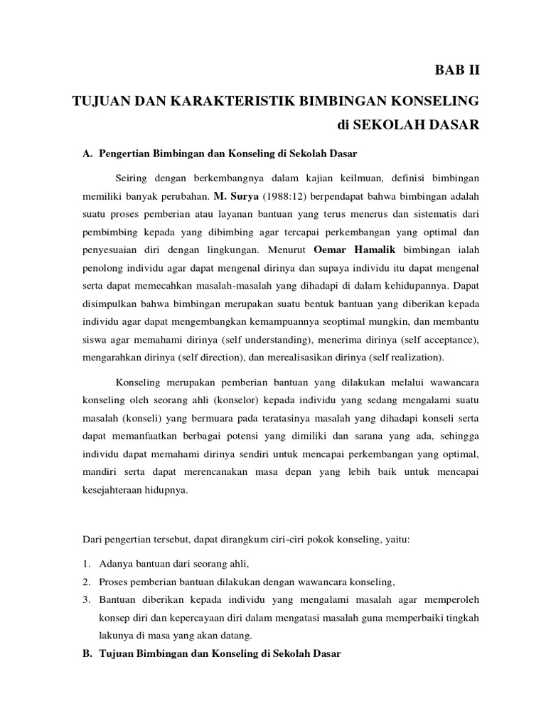 BAB II TUJUAN DAN KARAKTERISTIK BIMBINGAN KONSELING Di SEKOLAH DASAR Modul BK | PDF | Karier ...