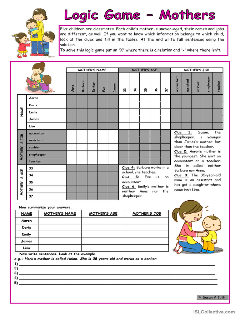 Logic game (44th) - Mothers for elementary ss with key fully editable B ...