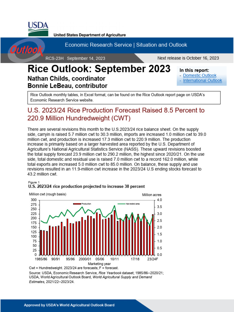 Rice Report - USDA - Sep 2023 | PDF | Economic Research Service | Rice
