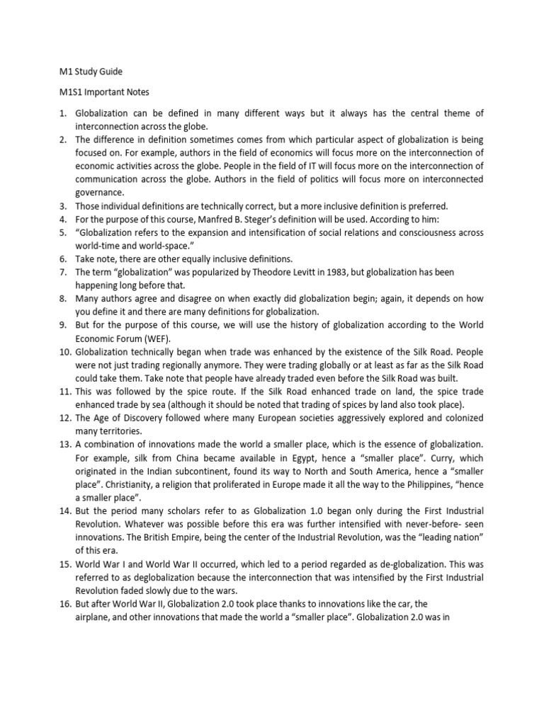 M1 Study Guide | PDF | Globalization | The United States