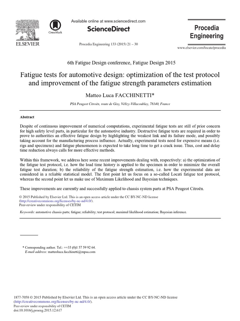 Fatigue Tests For Automotive Design - Optimization of The Test Protocol ...