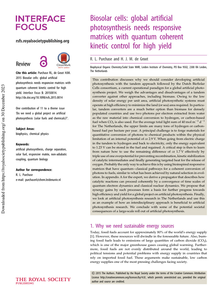 Biosolar Cells: Advancing Artificial Photosynthesis | PDF ...