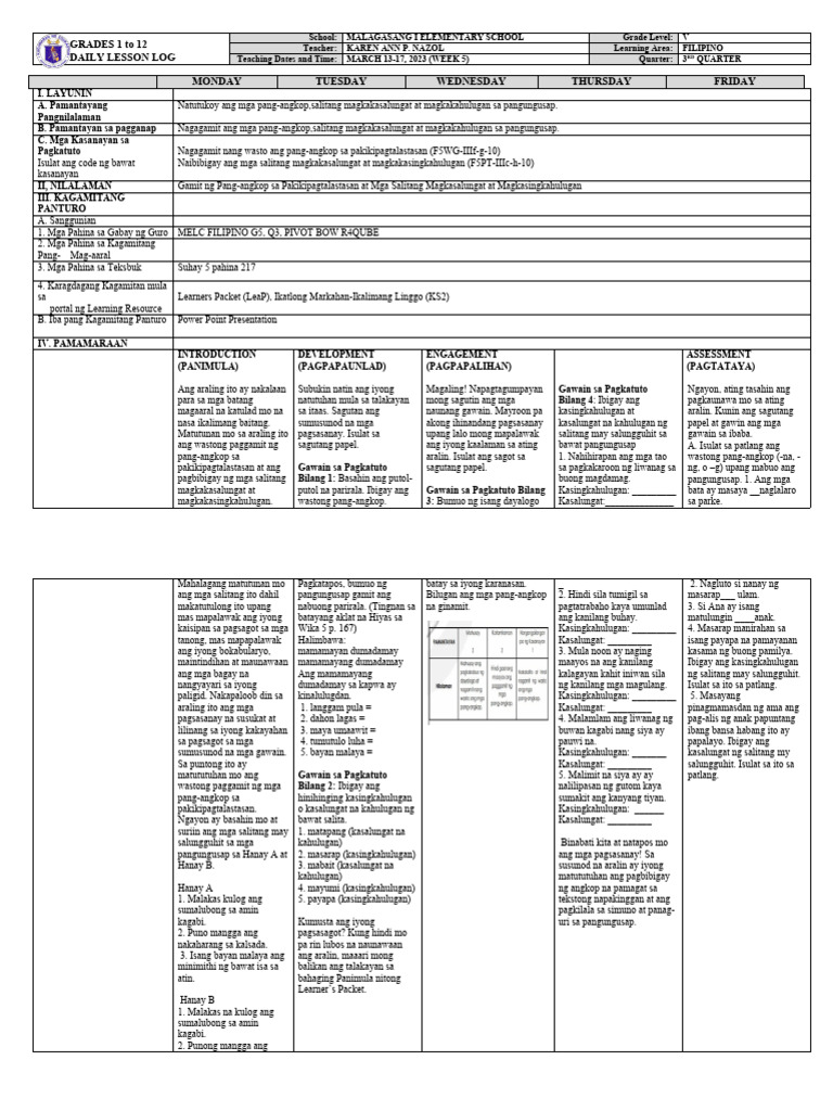 DLL Filipino-5 Q3 W5 | PDF