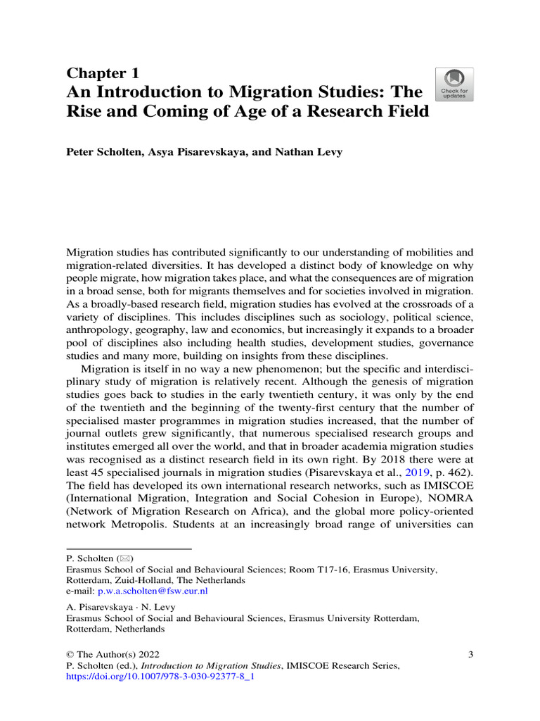 Scholten, Pisarevskaya, Levy, An Introduction To Migration Studies: The Rise and Coming of Age ...
