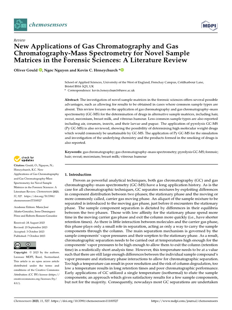 Chemosensors 11 00527 | PDF | Gas Chromatography | Mass Spectrometry