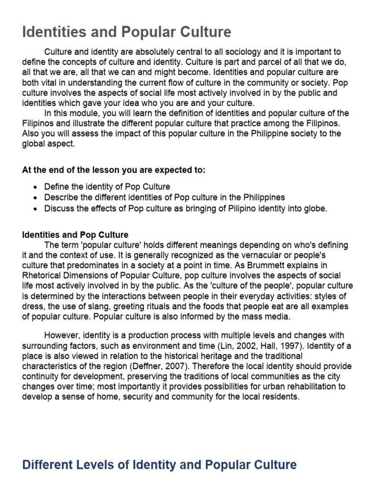 Understanding Filipino Identity in Pop Culture | PDF | Popular Culture | Identity (Social Science)