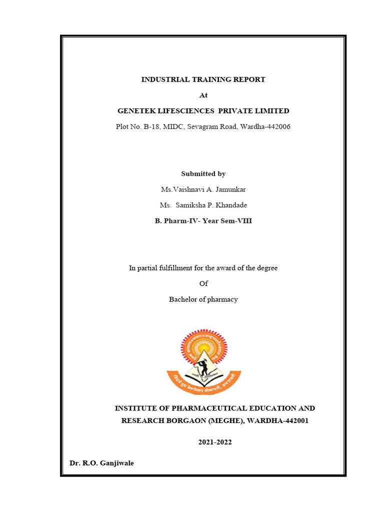 INDUSTRIAL TRAINING REPORT (Cover Pages) (1) (1) Print | PDF | Pharmacy | Health Care