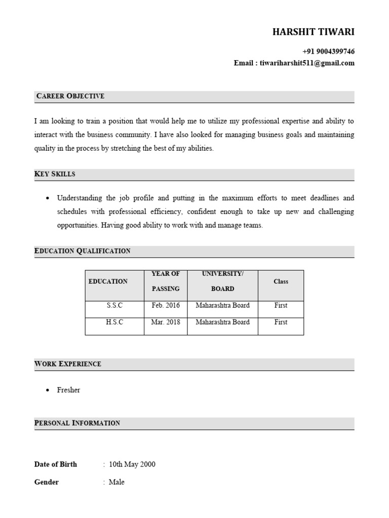 Harshit Tiwari CV FOR JOBS | PDF