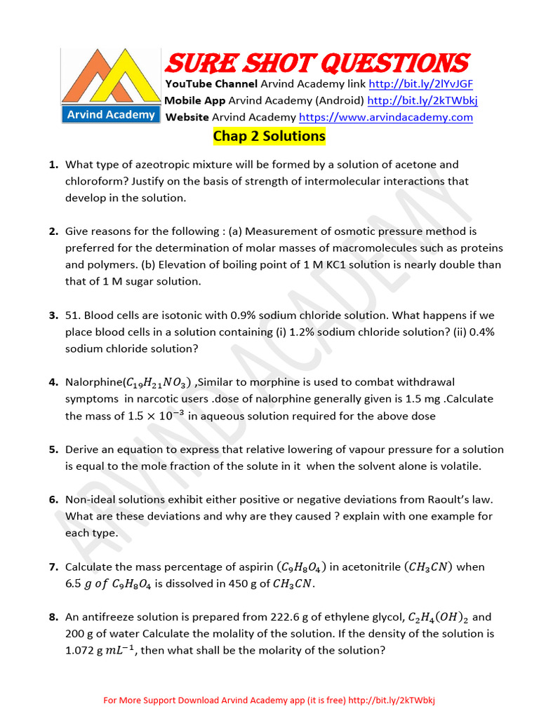 Sure Shot Questions: Chap 2 Solutions | PDF | Physical Chemistry ...