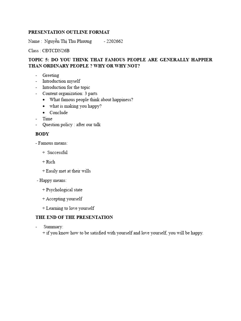 Presentation Outline Format | PDF | Career & Growth | Lifestyle