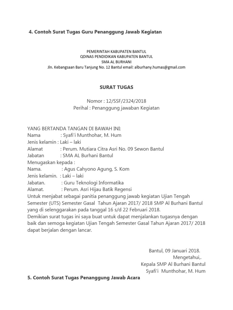Contoh Surat Tugas | PDF