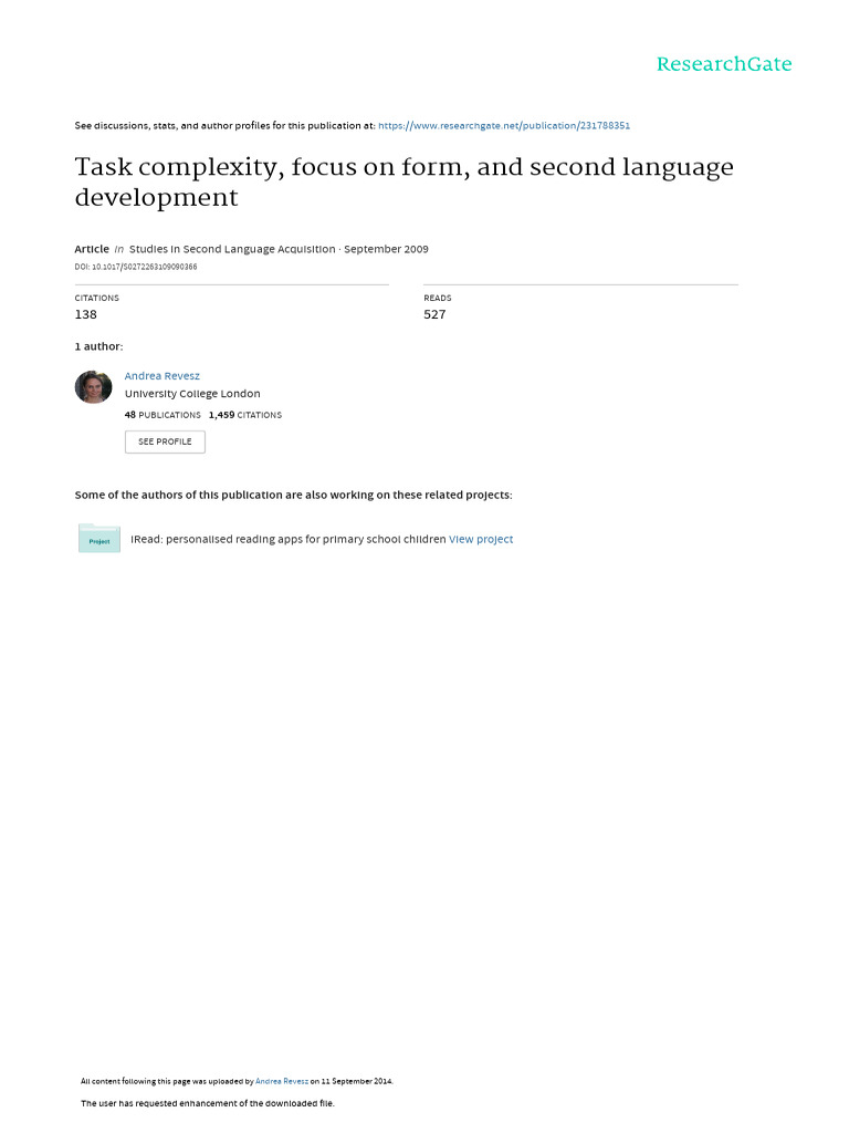 Task Complexity Focus on Form and Second Language | PDF | Second Language Acquisition | Second ...