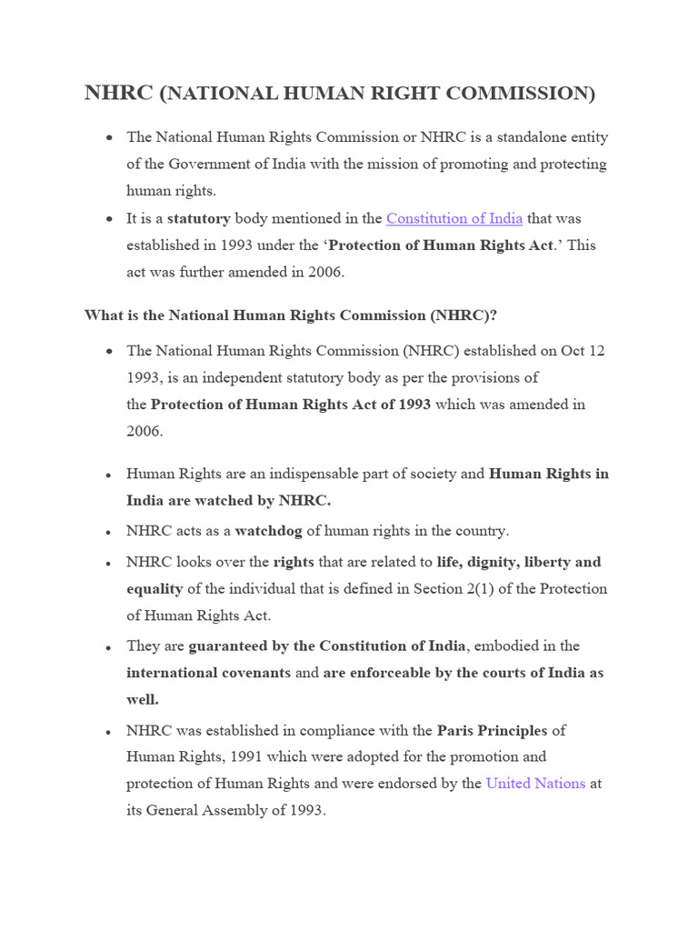 NHRC notes | PDF | Human Rights | Public Law