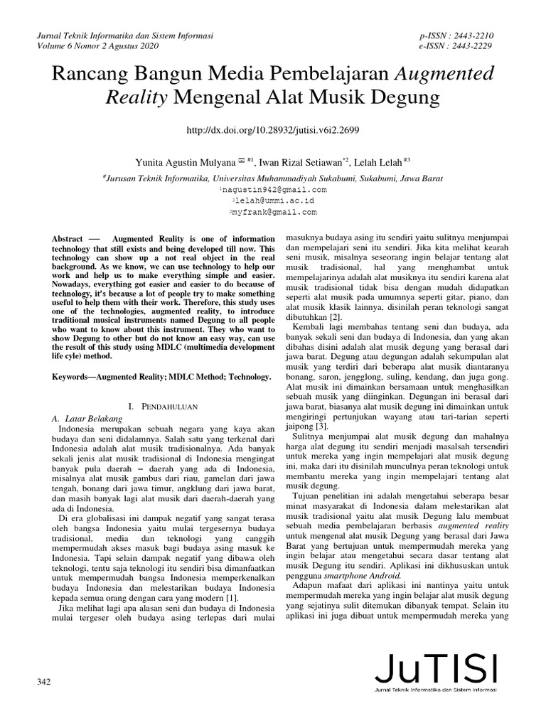 Rancang Bangun Media Pembelajaran Augmented Reality Mengenal Alat Musik Degung | PDF