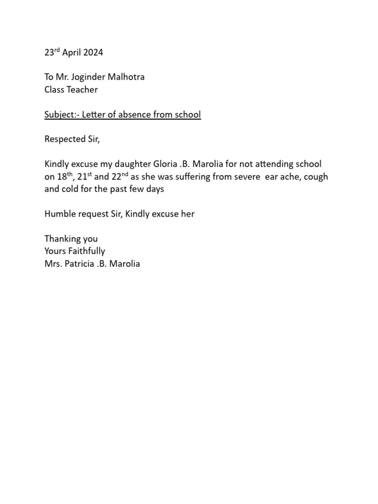 Letter of Absence | PDF