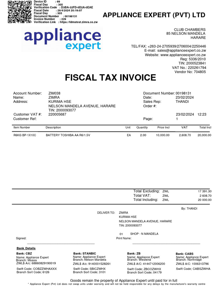 Invoice for Appliance Purchase | PDF | Value Added Tax | Invoice