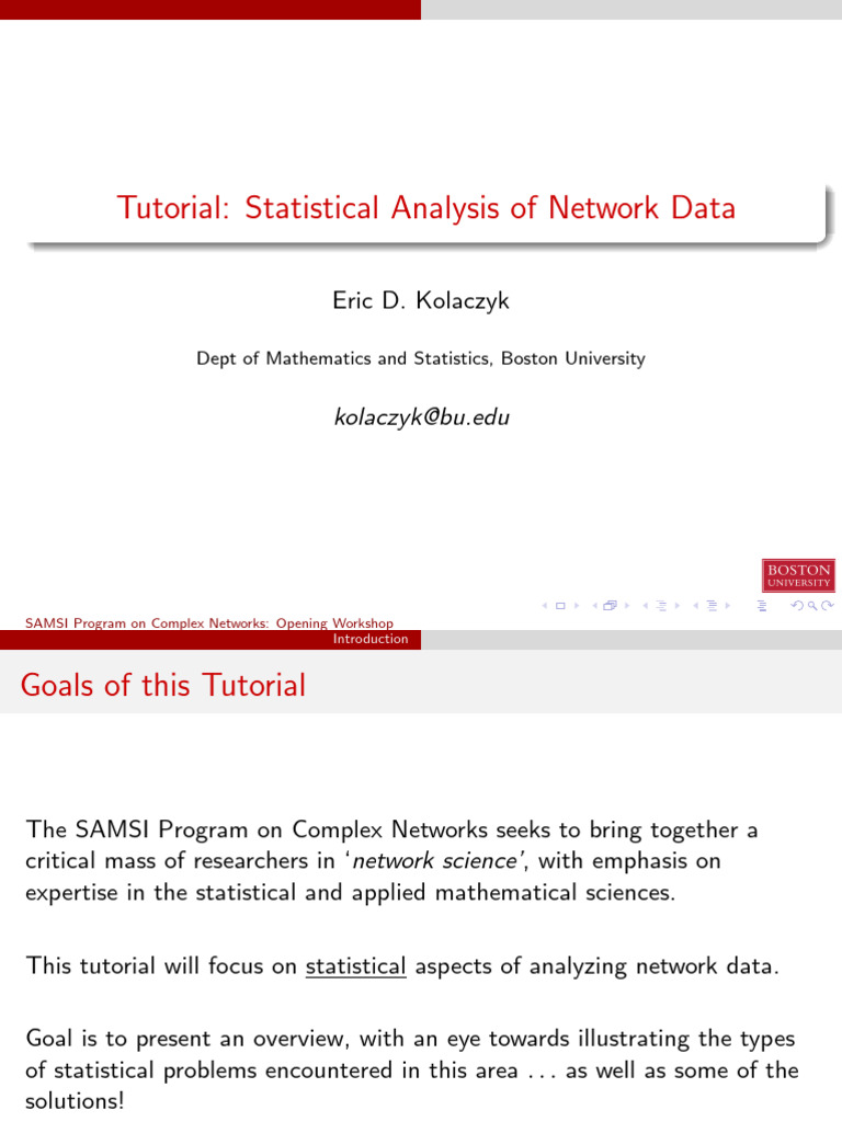 Kolaczyk E. Tutorial. Statistical Analysis of Network Data 2024 | PDF ...