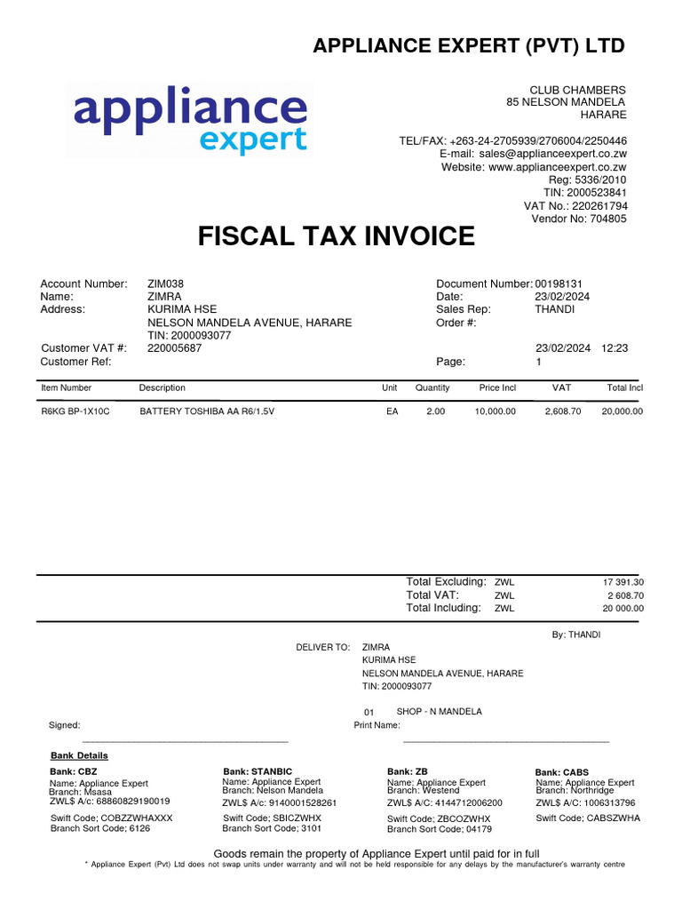 Dinvoice - 00198131 ZWL Template - 20240426185011 | PDF | Value Added ...