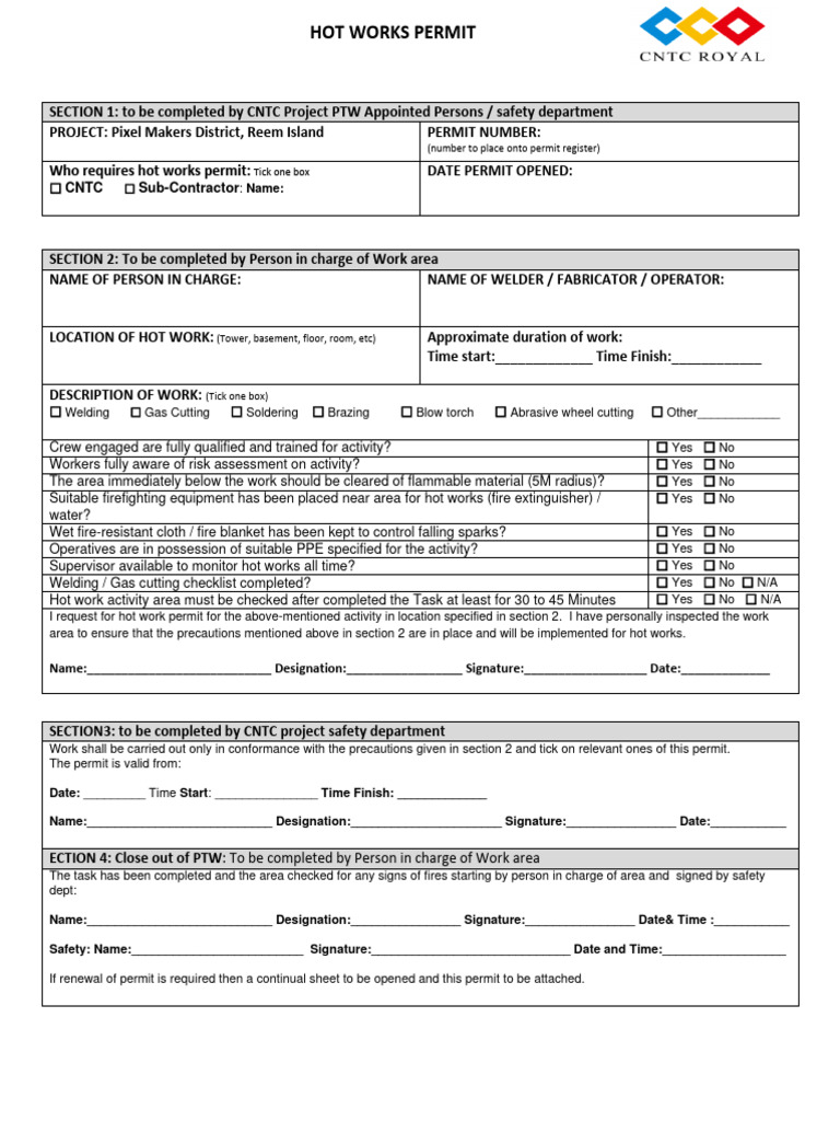 Hot Works Permit | Download Free PDF | Welding | Construction