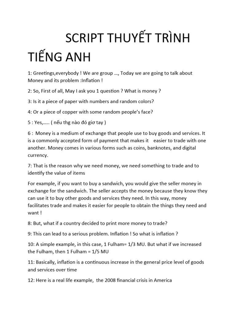 Script Thuyết Trình Tiếng Anh | PDF | Money | Inflation