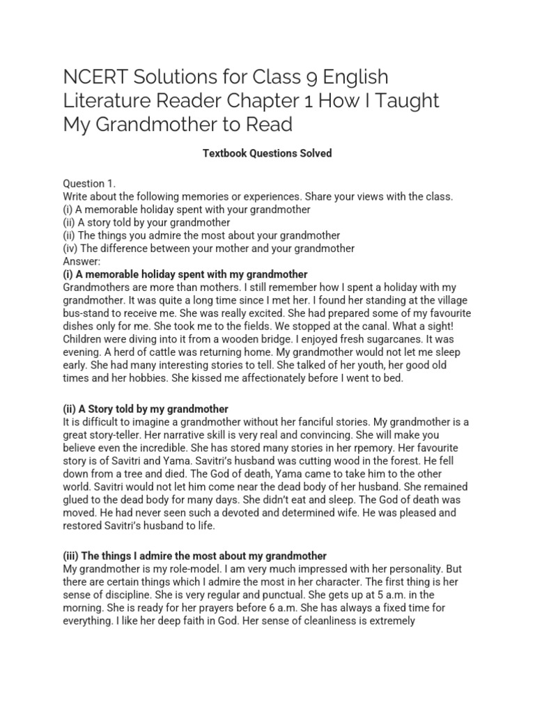 English Class 9 Question and Answers | PDF | Literacy | Grandparent
