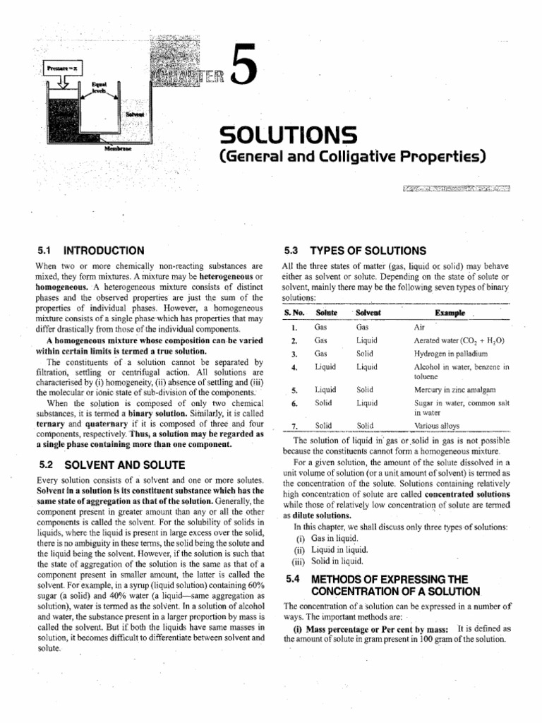 Solutions: (General and Colligatlve Properties) | PDF | Molar Concentration | Mixture