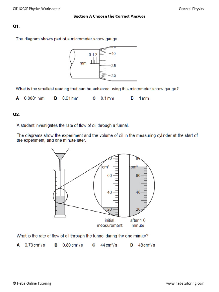 Cie Igcse Physics Worksheets General Physics | PDF