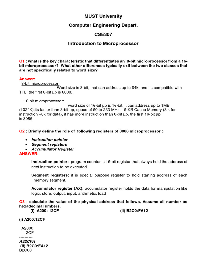 Differences Between 8-bit and 16-bit Microprocessors | PDF | Central Processing Unit | Pointer ...