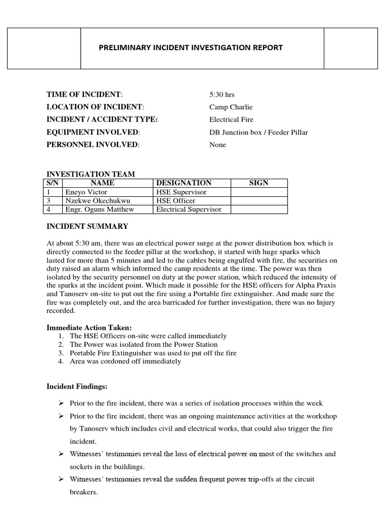 Investigation Report of Electrical Fire at Camp Charlie | PDF | Fuse ...