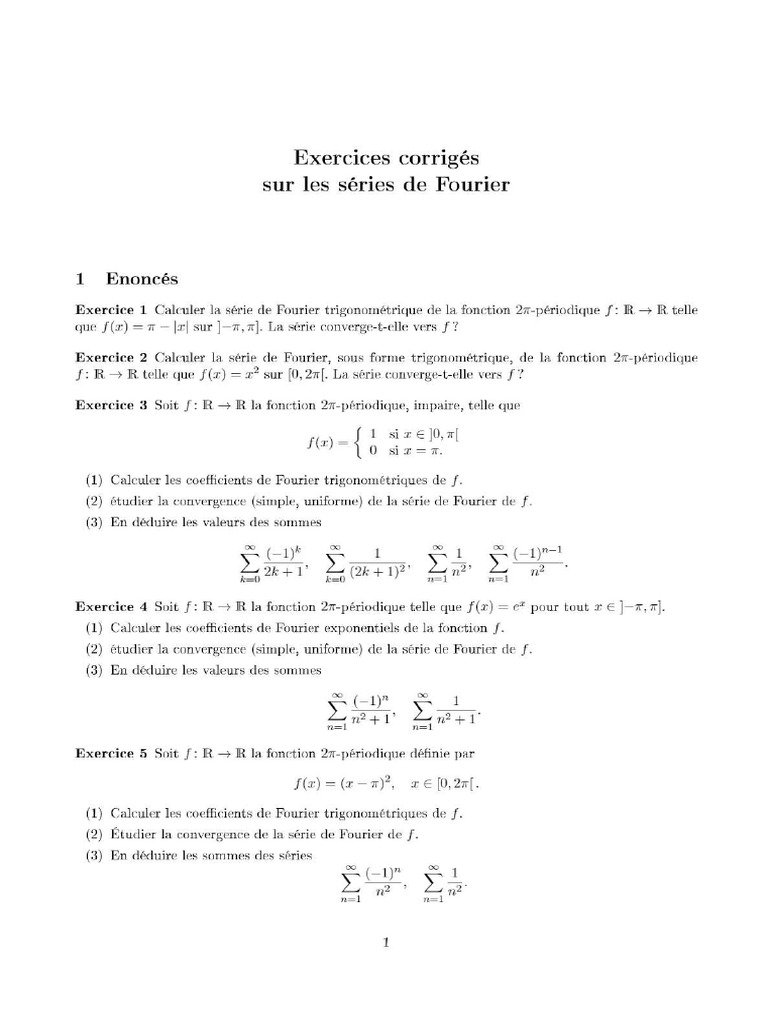 Series Fourier Cours Exercices Corrigés 02 | PDF