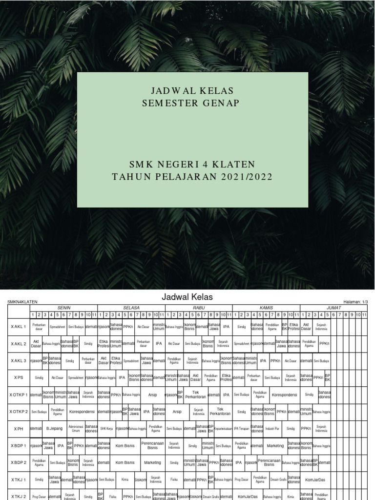 Jadwal Kelas 2021-2022 A | PDF