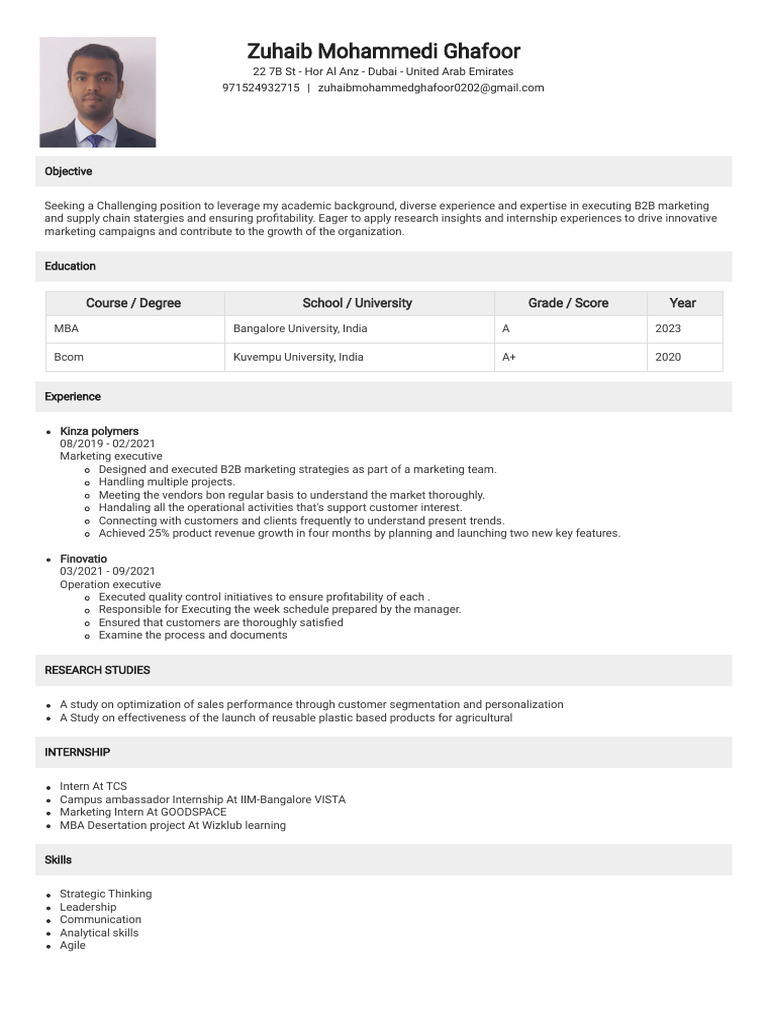 Zuhaib Mohammedi Ghafoor: Course / Degree School / University Grade / Score Year | PDF ...