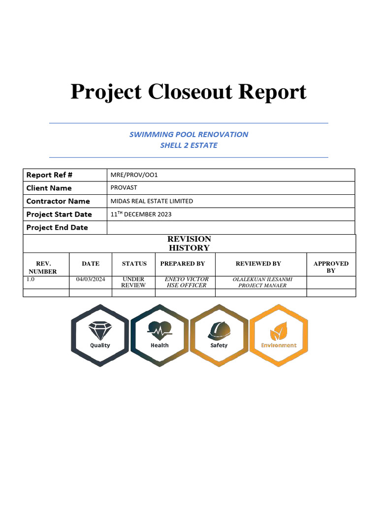 HSE Project Closeout Report | PDF | Occupational Safety And Health ...