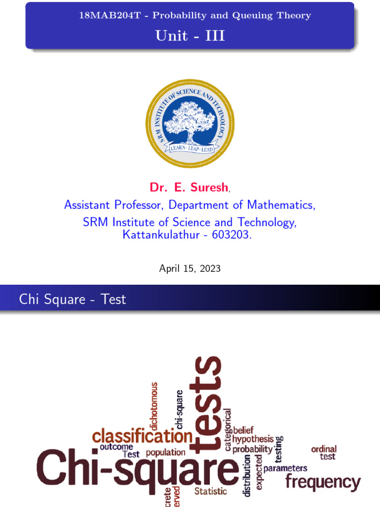 18MAB204T Chi Square | PDF | Chi Squared Test | Hypothesis