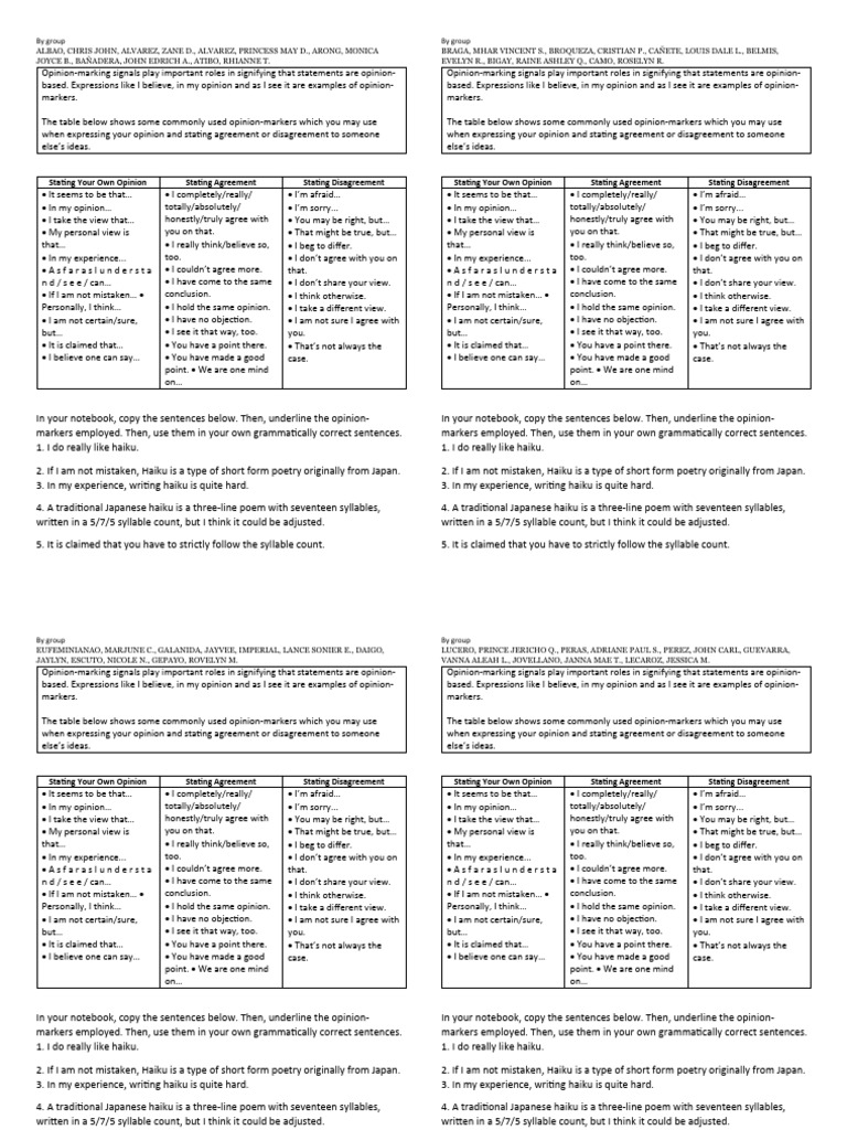 Activity 10-Opinion Marking | PDF | Haiku | Poetry