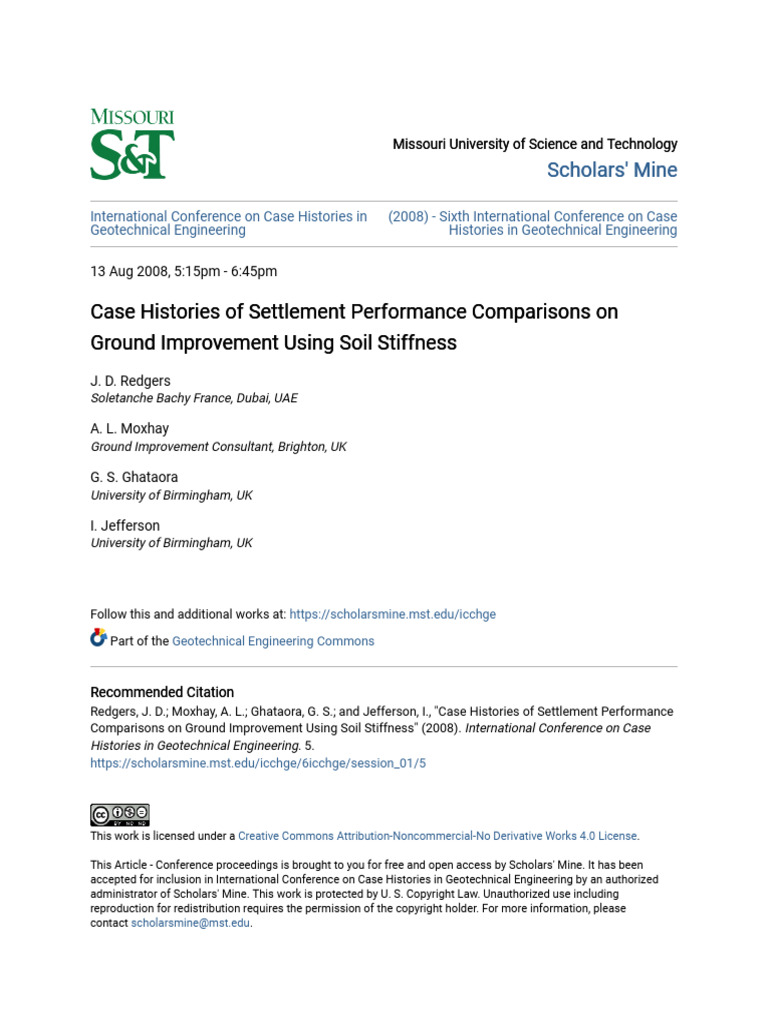 Case Histories of Settlement Performance Comparisons On Ground Im | PDF ...