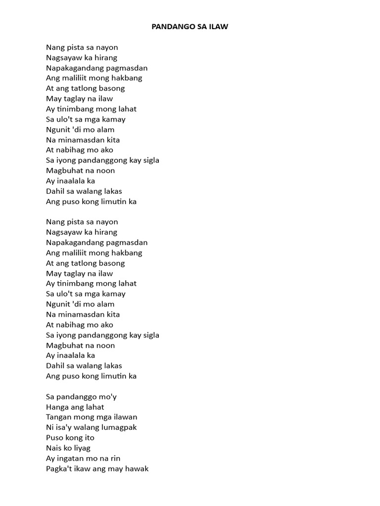 Pandango Sa Ilaw Lyrics | PDF