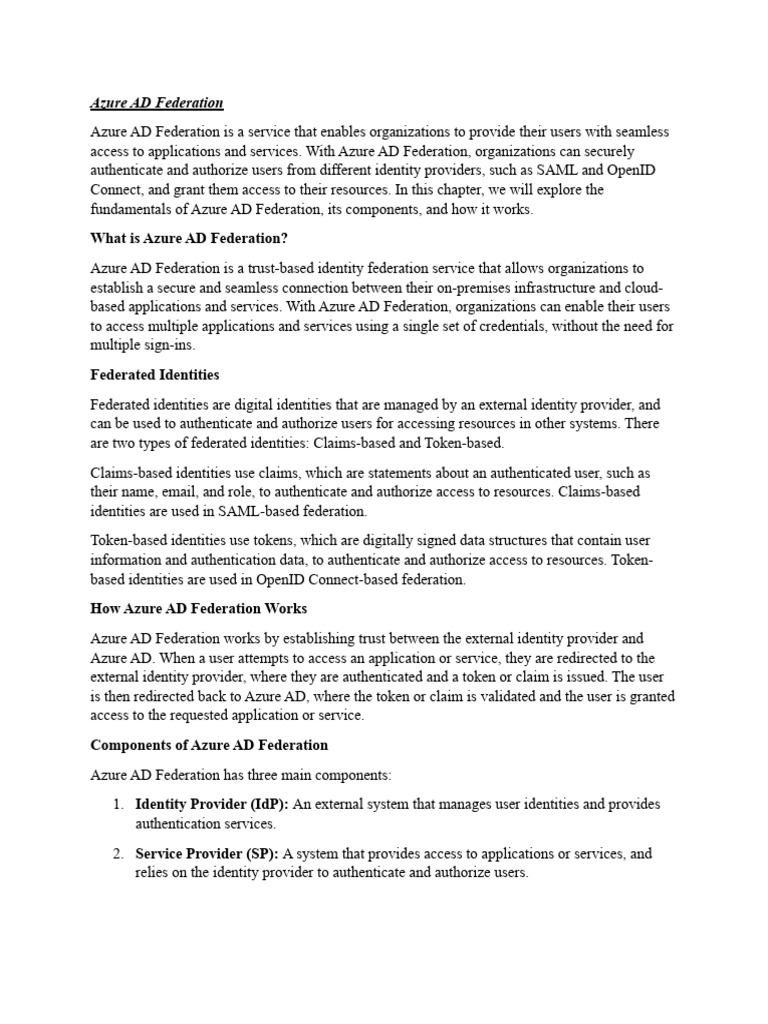 Azure Ad Federation Pdf Authentication Computing