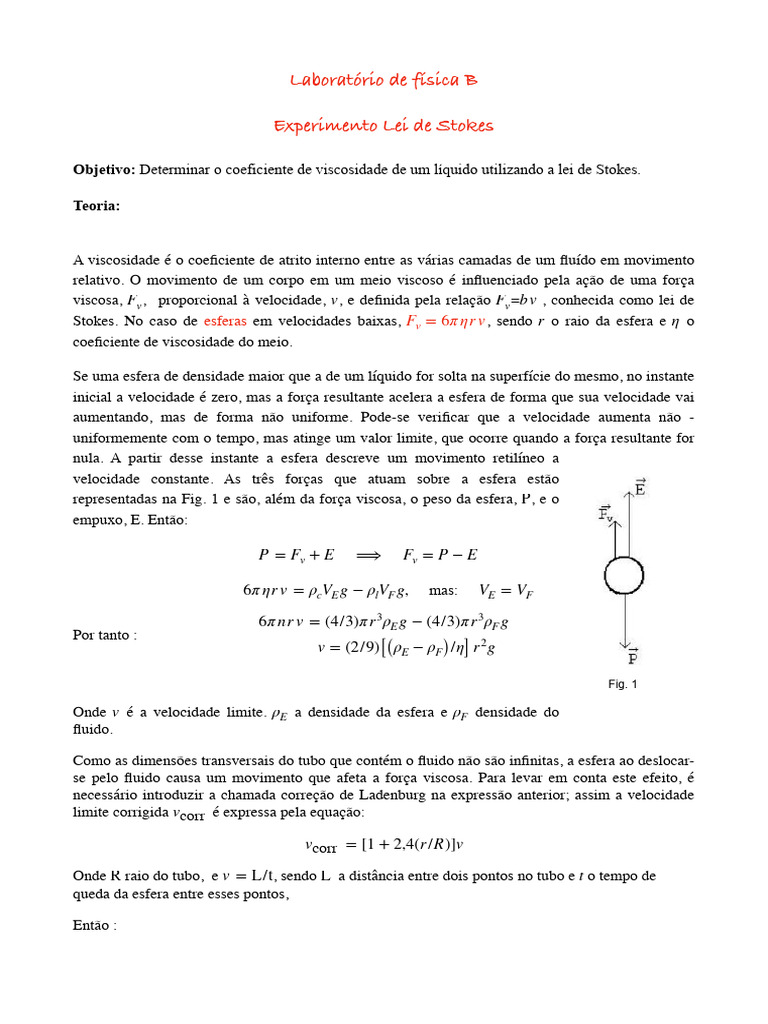Experimento de Stokes | Download grátis PDF | Viscosidade | Velocidade