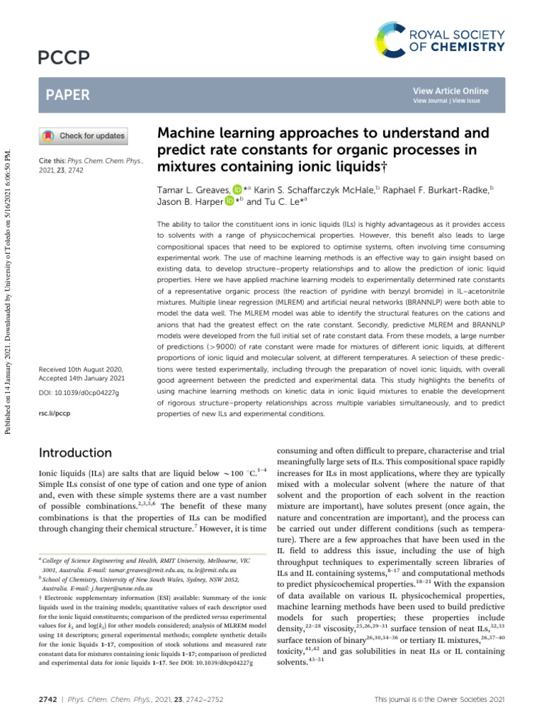 Machine Learning Approaches To Understand and Predict Rate Constants For Organic Processes in ...