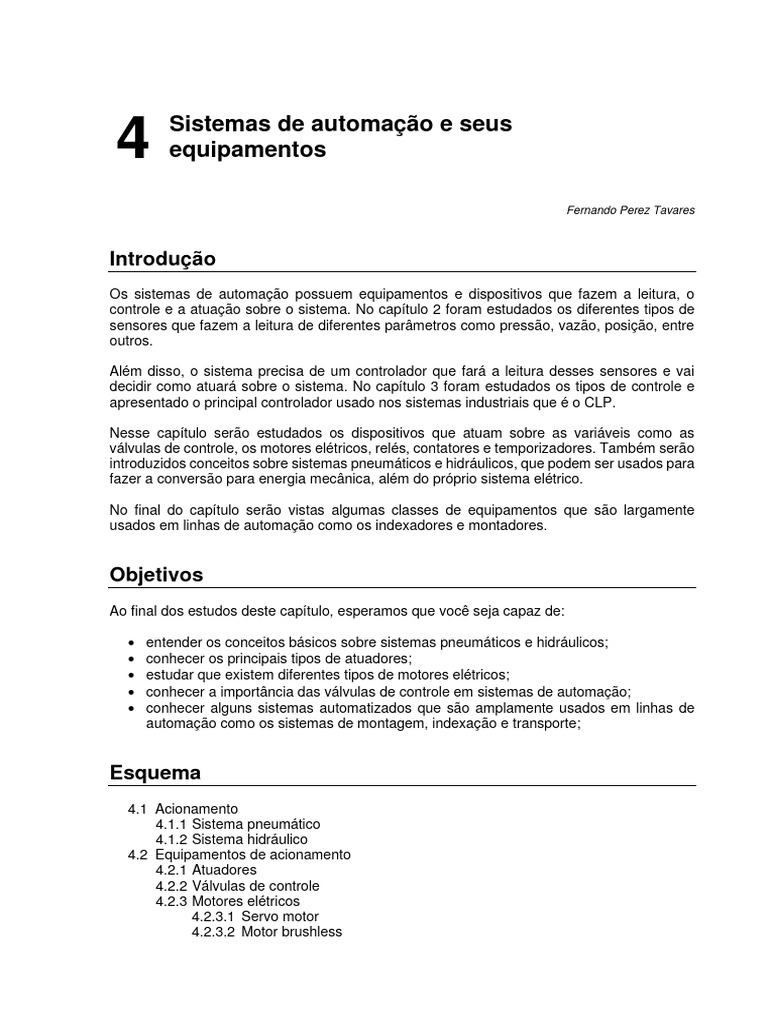 Capitulo4 Sistemasdeautomacaoeseusequipamentos PDF | PDF | Motor elétrico | Relé