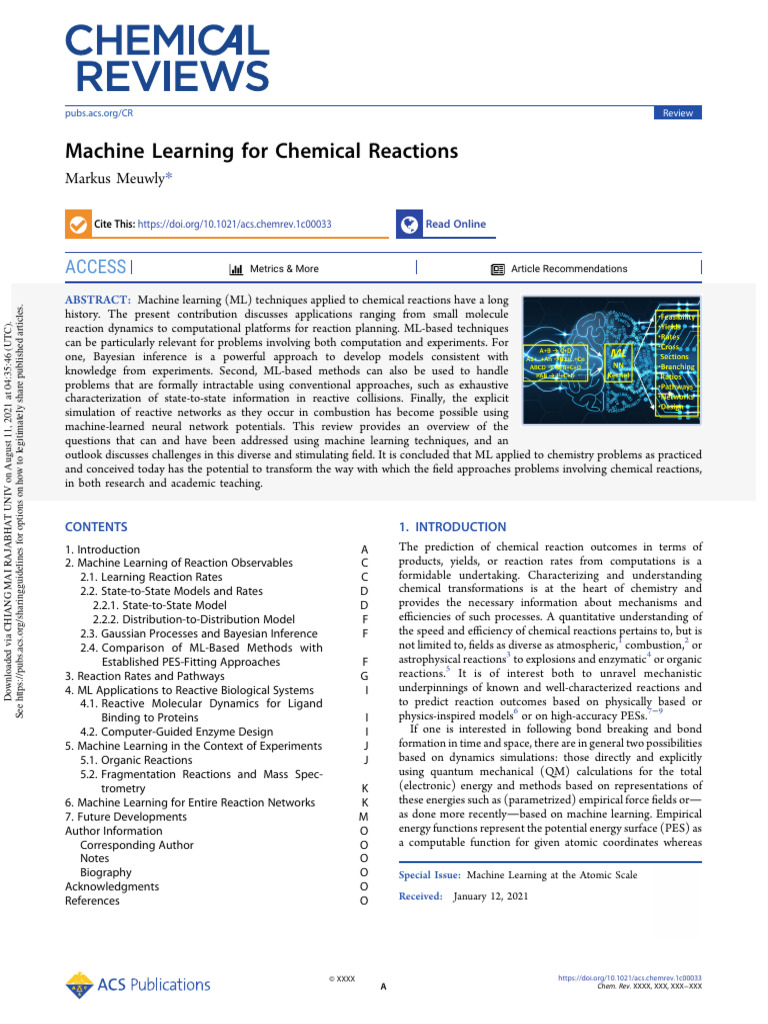 Machine Learning For Chemical Reactions | PDF | Molecular Dynamics ...