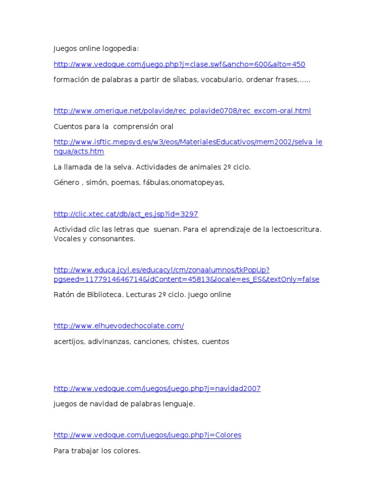 Juegos Online Logopedia | PDF